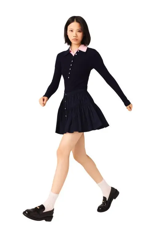 Maje Mini Elasticated Waist Skirt - Navy