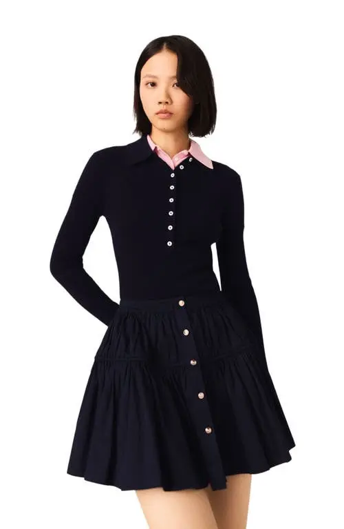Maje Mini Elasticated Waist Skirt - Navy