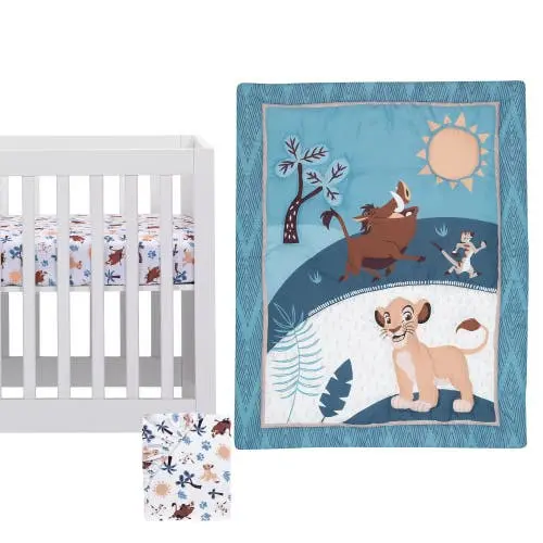 LAMBS & IVY Disney Baby Lion King Adventure 3-piece Mini Crib Bedding Set - Blue