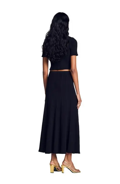 Sandro Pointelle Knit Midi Skirt