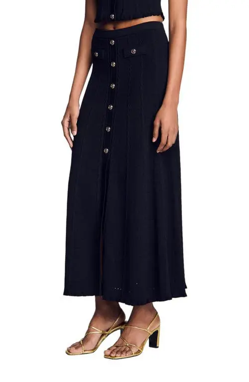 Sandro Pointelle Knit Midi Skirt