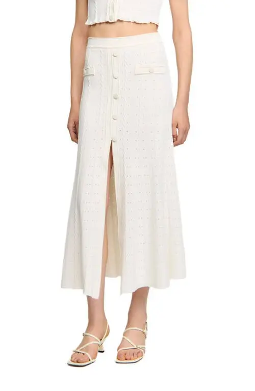 Sandro Pointelle Knit Midi Skirt - Ecru