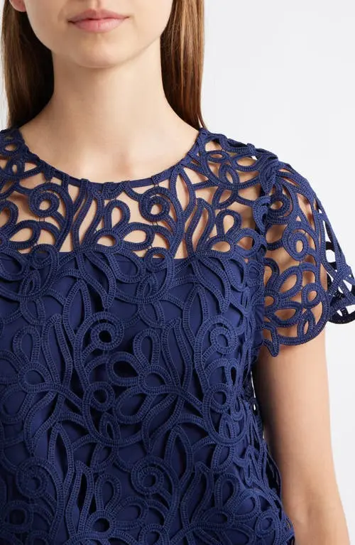 MILLY Curled Lace Top - Navy