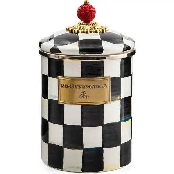 MACKENZIE-CHILDS Courtly Check Enameled Steel Canister - Black/white