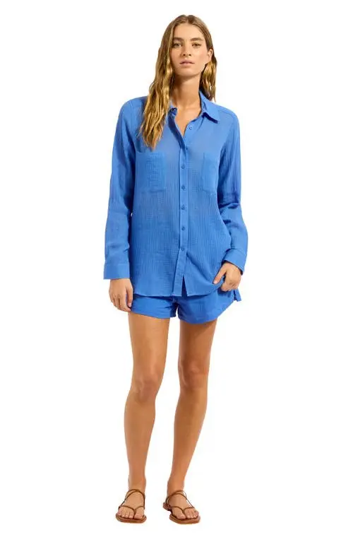 Seafolly Cotton Gauze Cover-up Shorts - Sapphire