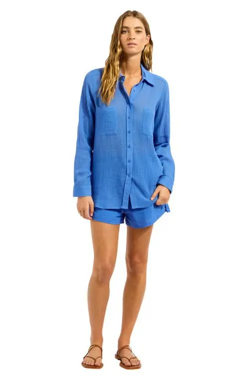 Seafolly Breeze Beach Button-up Cotton Gauze Cover-up Shirt