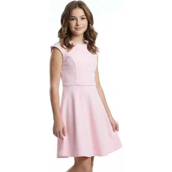 UN DEUX TROIS Textured Cap-sleeve Dress - Light Pink