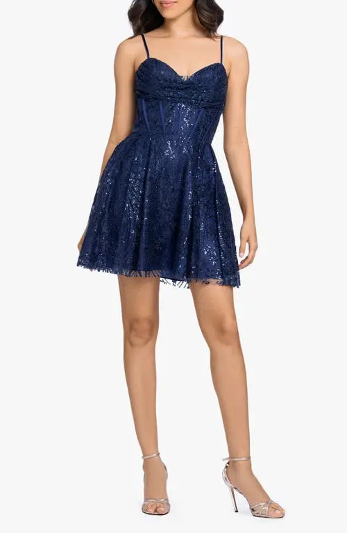BLONDIE NITES Sequin & Glitter Minidress - Navy
