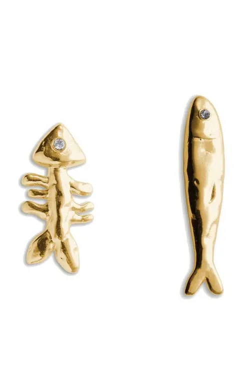 Éliou Sardine & Fishbone Mismatched Drop Earrings - Gold Plated