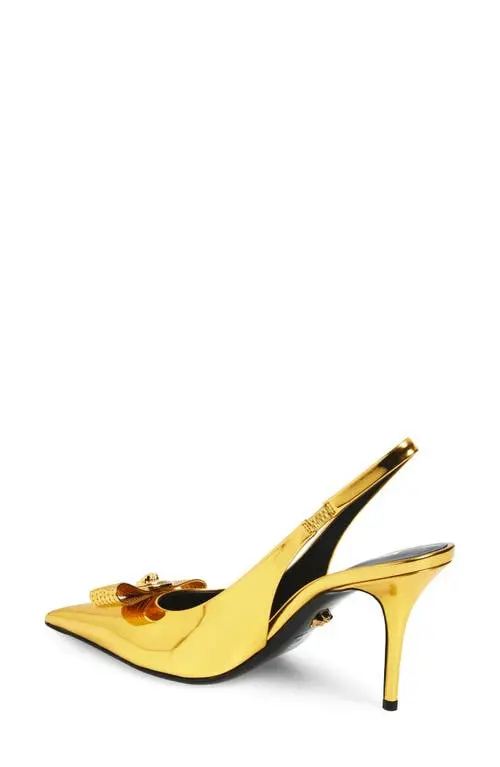 Versace Medusa Bow Metallic Slingback Pumps