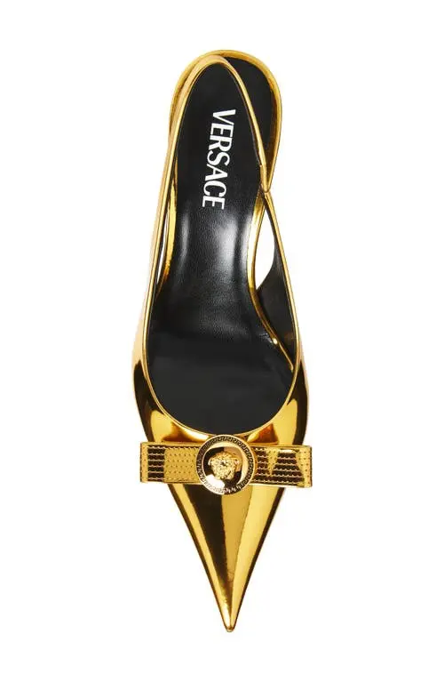 Versace Medusa Bow Metallic Slingback Pumps
