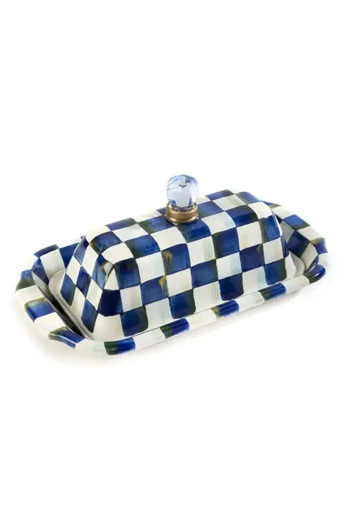 MACKENZIE-CHILDS Royal Check Enameled Steel Butter Box - Blue/white