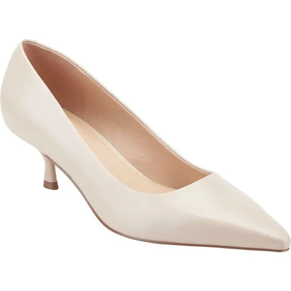 Marc Fisher Calynna Pointed Toe Kitten Heel Pumps - Light Natural