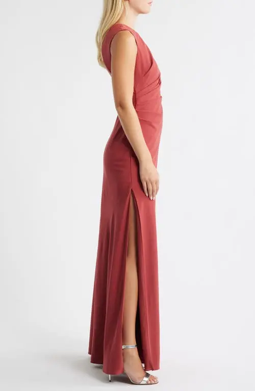 Amsale Taro Ruched Sleeveless Gown