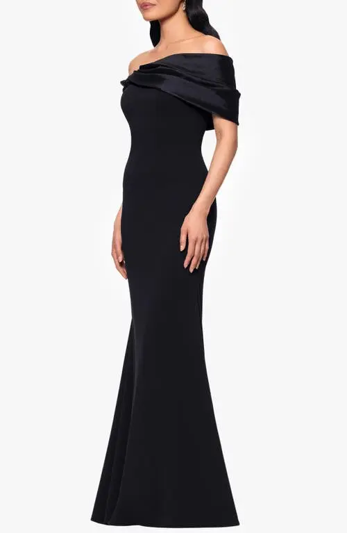 Betsy & Adam Off The Shoulder Crepe & Taffeta Sheath Gown