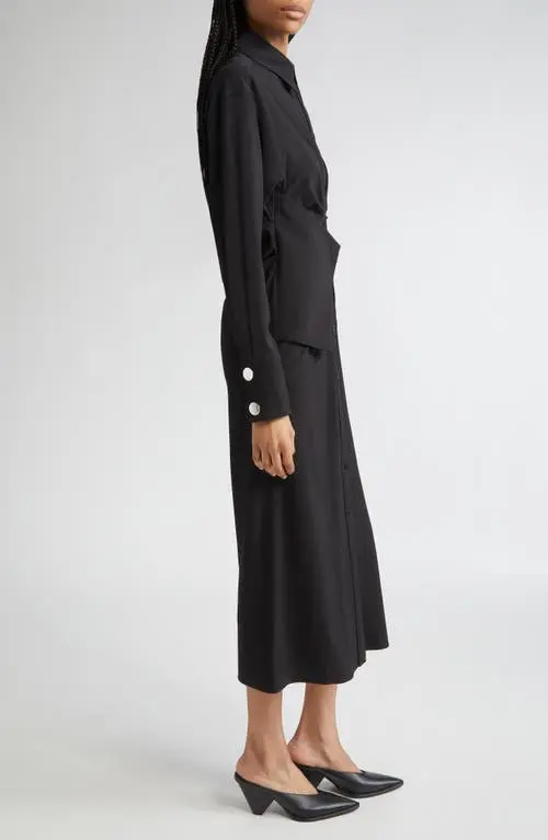Sportmax Pirania Ruched Long Sleeve Midi Shirtdress