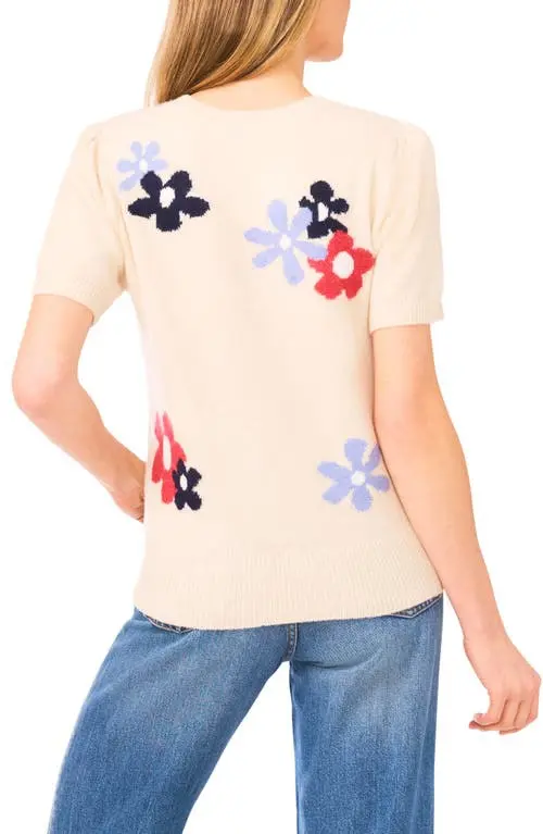 CECE DUPRAZ Floral Short Sleeve Sweater - Birch