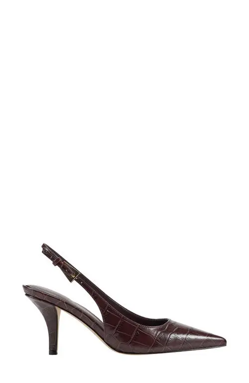 Marc Fisher Dorie Slingback Pointed Toe Pumps - Dark Brown/croc Embossed