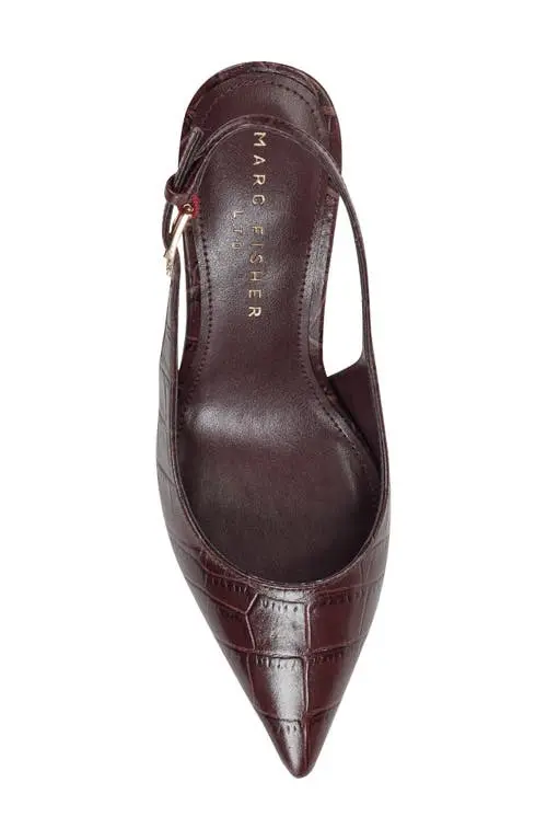 Marc Fisher Dorie Slingback Pointed Toe Pumps - Dark Brown/croc Embossed
