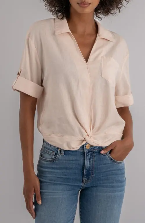 Kut From The Kloth Rebel Knot-front Linen-blend Top - Princess