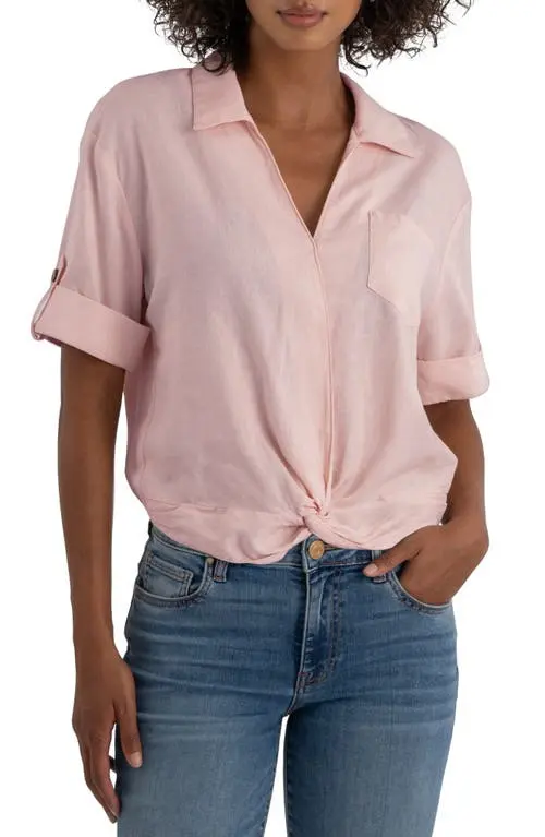 Kut From The Kloth Rebel Knot-front Linen-blend Top - Princess