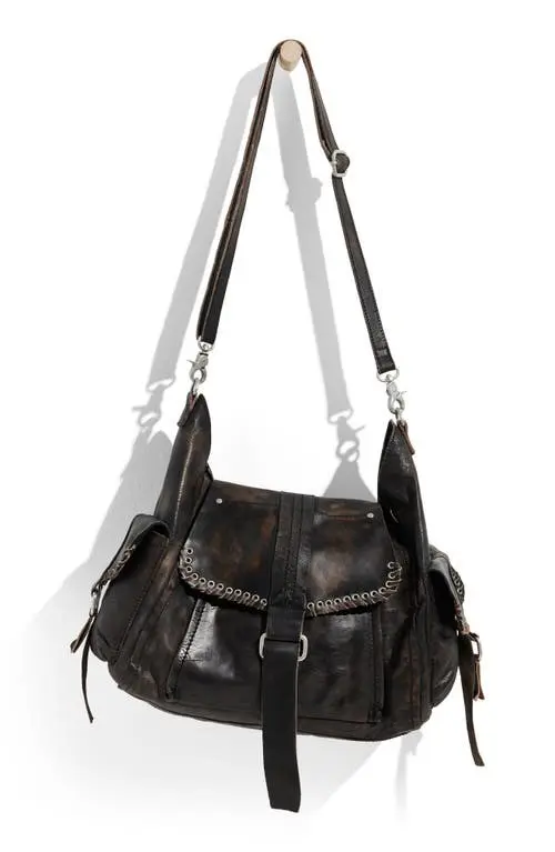 Free People Leigh Distressed Leather Hobo Bag - Aged Graphite