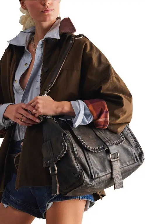 Free People Leigh Distressed Leather Hobo Bag - Aged Graphite
