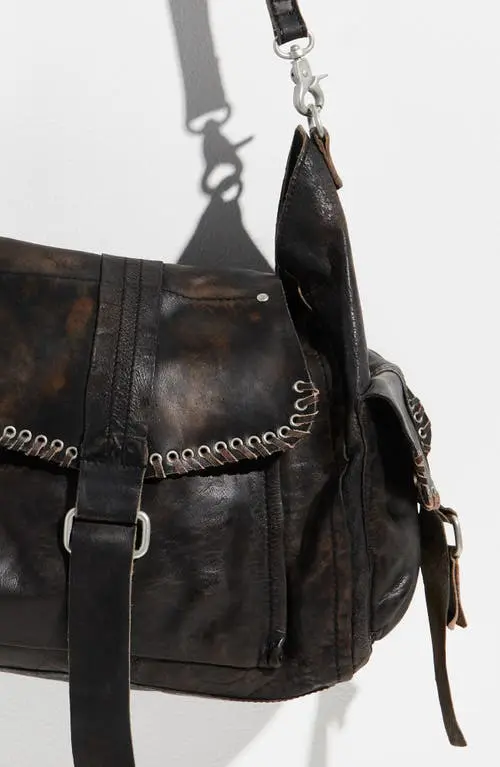 Free People Leigh Distressed Leather Hobo Bag - Aged Graphite