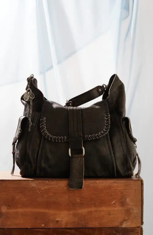 Free People Leigh Distressed Leather Hobo Bag - Aged Graphite