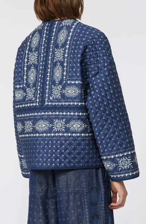 Max Mara Jader Bandana Print Quilted Cotton Jacket - Navy