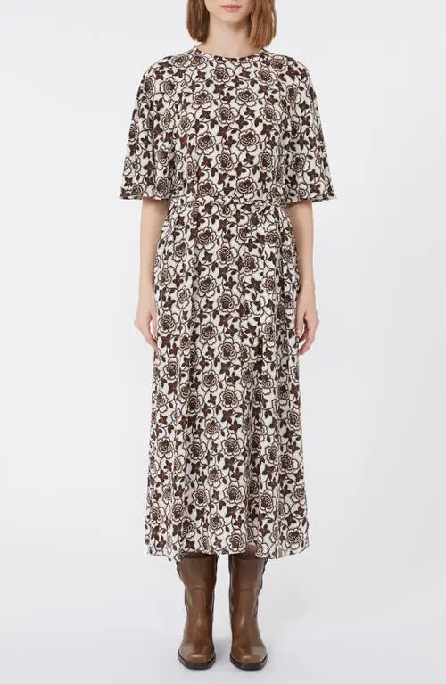 Max Mara Varese Floral-print Silk A-line Dress - Brown