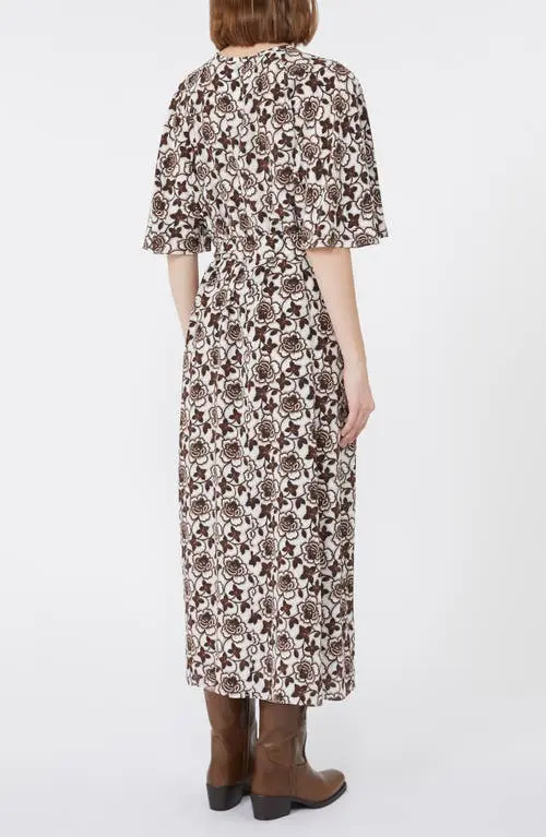 Max Mara Varese Floral-print Silk A-line Dress - Brown