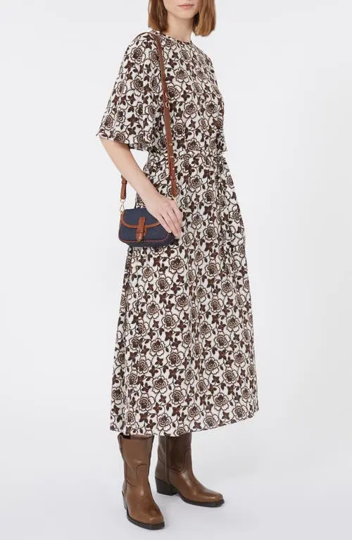 Max Mara Varese Floral-print Silk A-line Dress - Brown