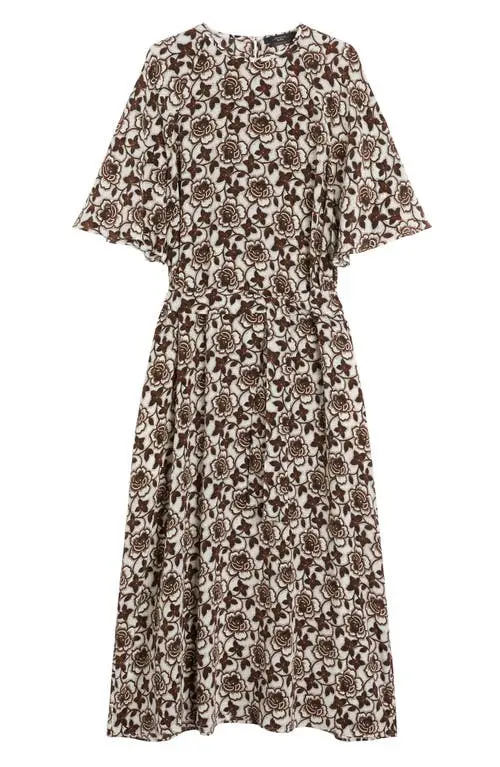 Max Mara Varese Floral-print Silk A-line Dress - Brown