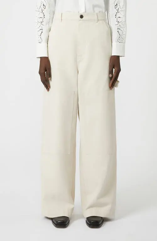 Max Mara Caronte Wide Leg Cotton Twill Carpenter Pants - Ivory