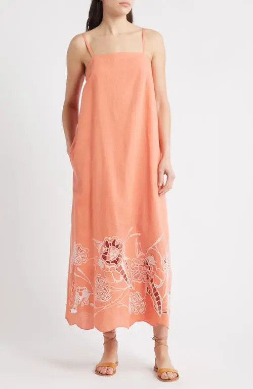 knee length dresses for ladies Peach Linen Dress