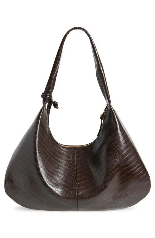 GANNI Xxl Bou Croc Embossed Hobo Bag - Chocolate Fondant