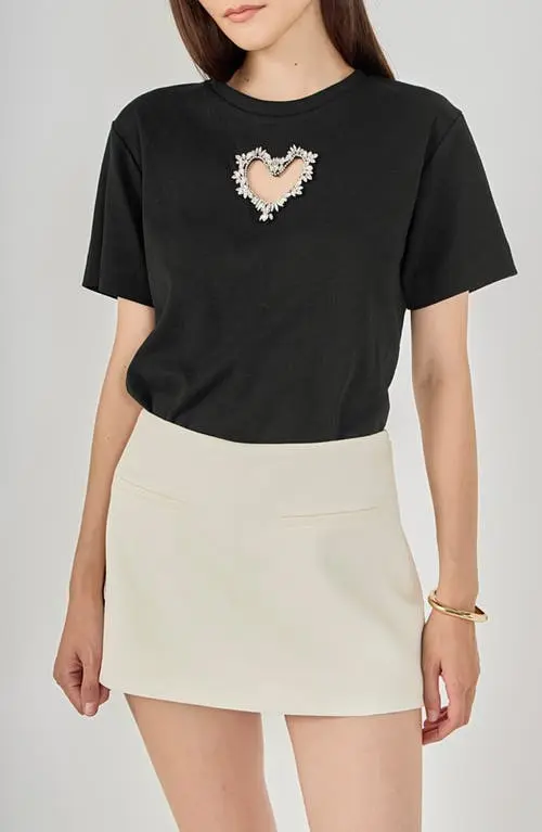 Endless Rose Rhinestone Heart Cutout Relaxed Fit T-shirt - Black