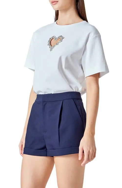 Endless Rose Rhinestone Heart Cutout Relaxed Fit T-shirt - White
