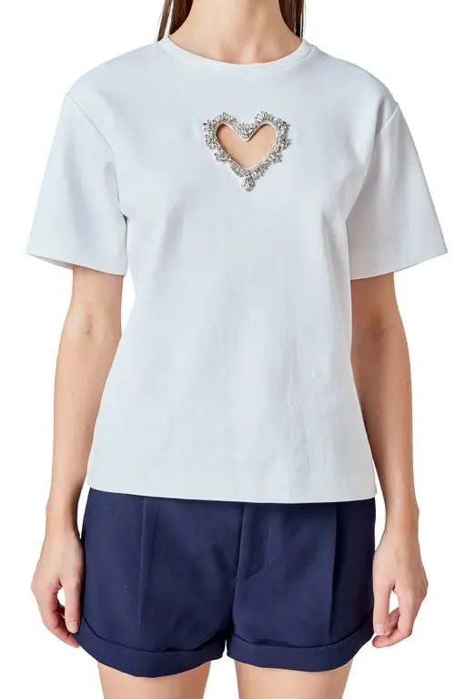 Endless Rose Rhinestone Heart Cutout Relaxed Fit T-shirt - White
