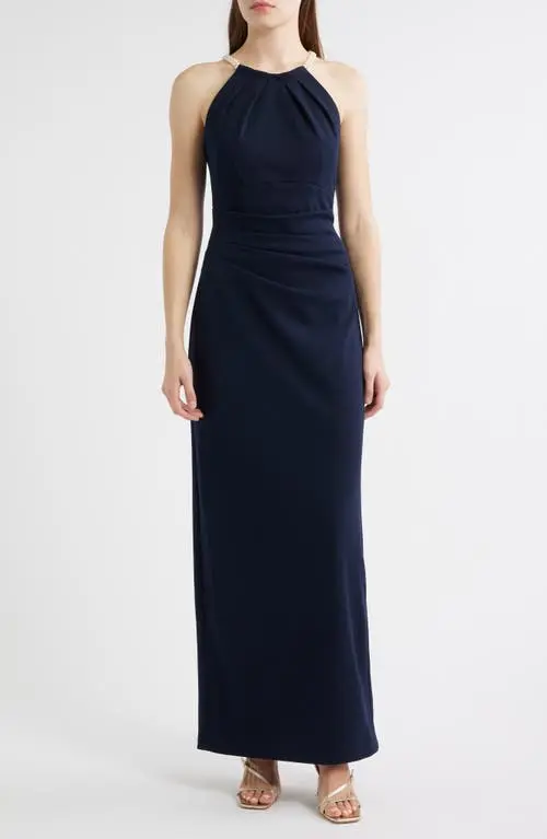 Eliza J Faux Pearl Neckline Gown