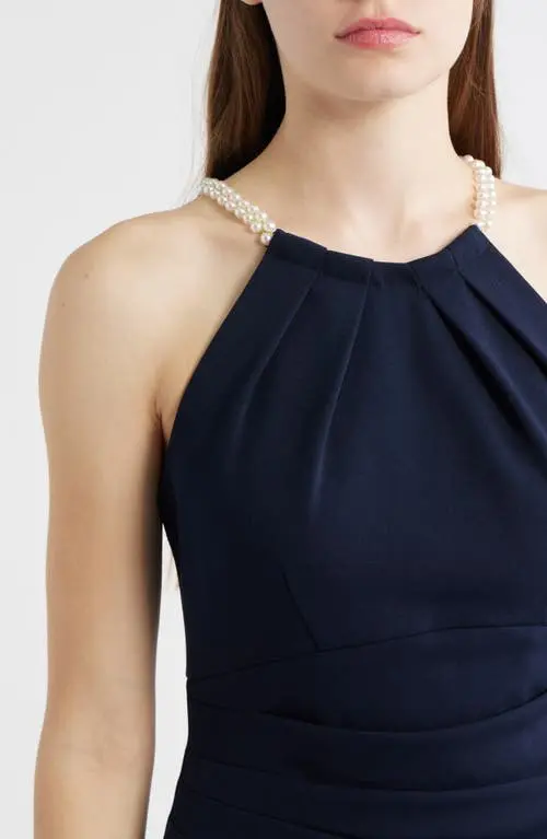 Eliza J Faux Pearl Neckline Gown