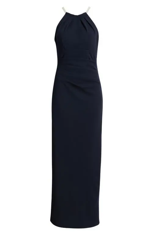 Eliza J Faux Pearl Neckline Gown