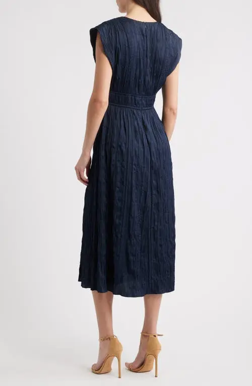 Eliza J Tie Waist V-Neck Midi Dress In Navy - 55% Off | Editorialist