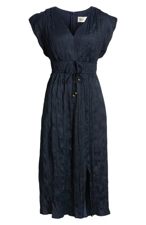 Eliza J Tie Waist V-Neck Midi Dress In Navy - 55% Off | Editorialist
