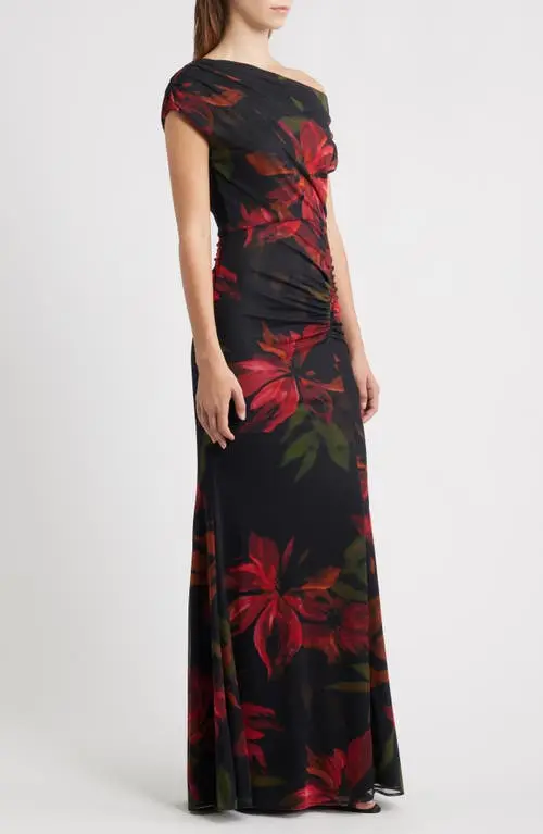 Vince Camuto Floral One-shoulder Mesh Gown