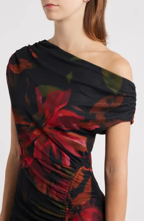 Vince Camuto Floral One-shoulder Mesh Gown