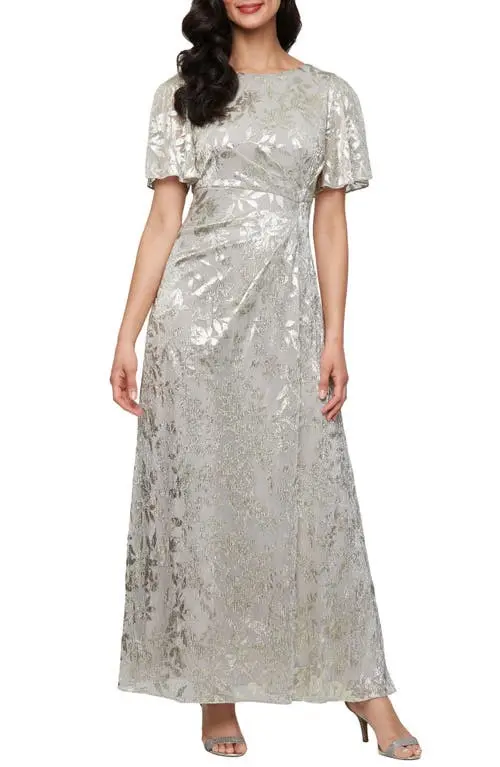 SL FASHIONS Foil Border Gown - Buff