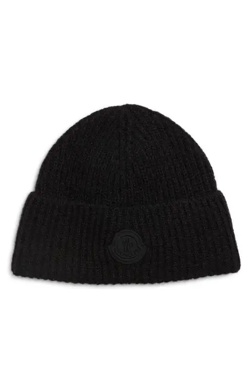 Moncler Logo Patch Wool & Mohair Blend Beanie - Black