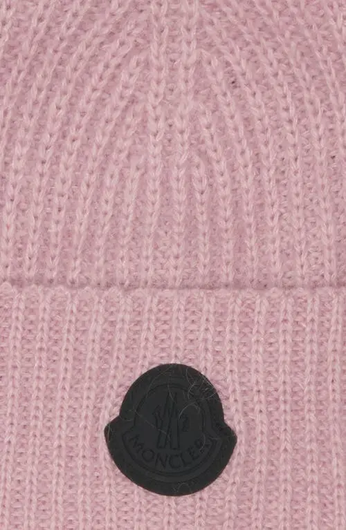 Moncler Logo Patch Wool & Mohair Blend Beanie - Dawn Pink